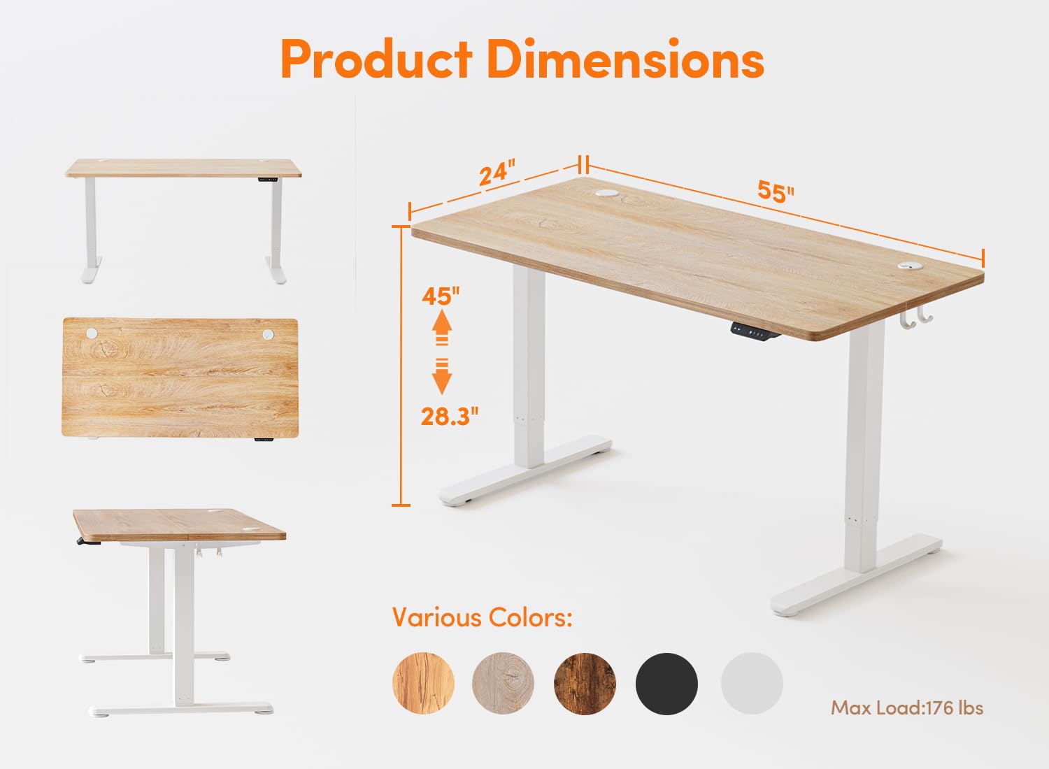 BANTI 55'' Standing Desk, Electric Stand up Height Adjustable Home Office Table, Sit Stand Desk with Splice Board, Maple
