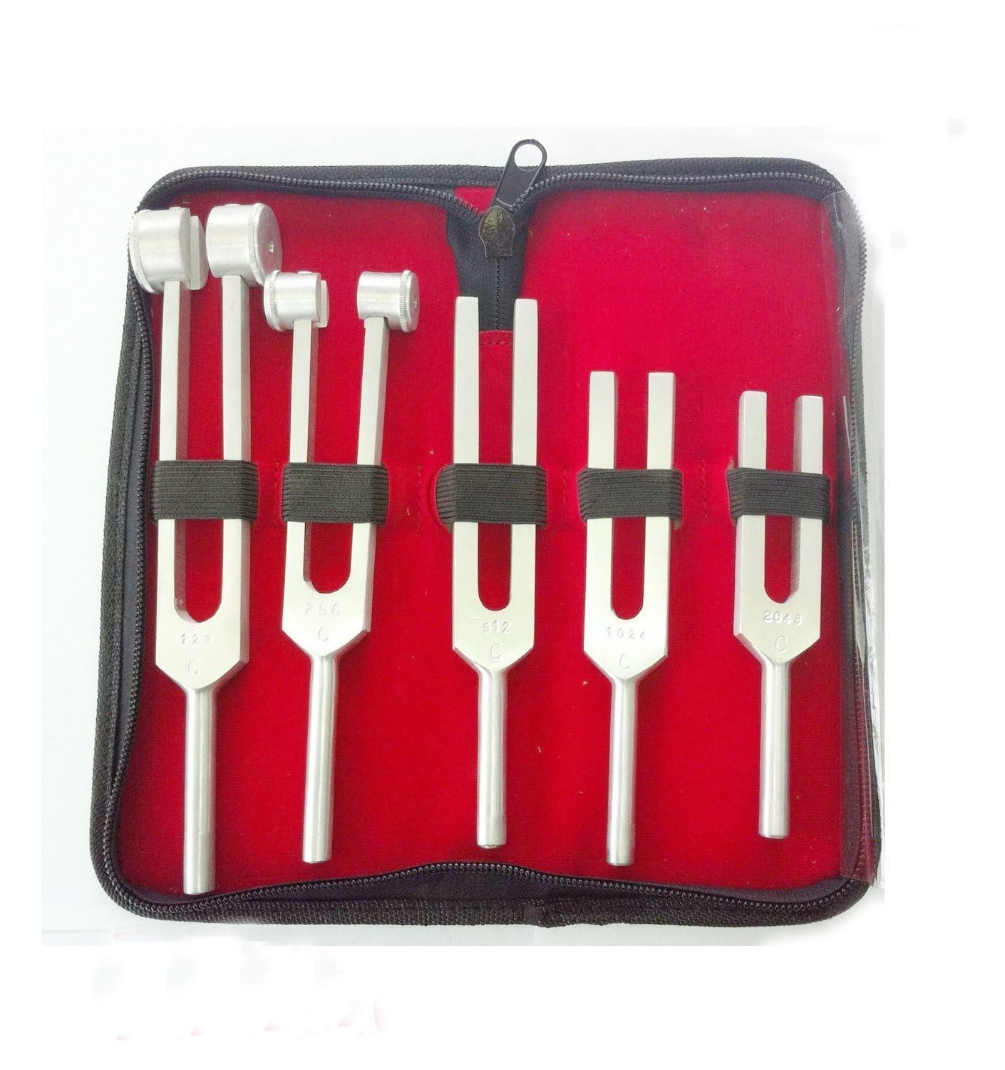 Tuning Fork Set of 5 {C128, C256, C512, C1024 & C2048 } Free Case