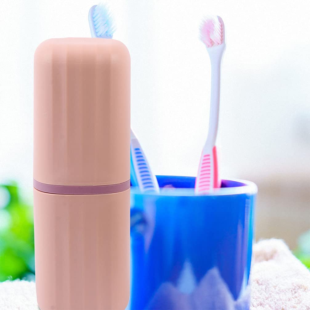 DOITOOL 3Pcs Travel Toothbrush Cup Case Toothbrush Holder Portable Toothbrush Toothpaste Storage Containers for Camping School Business Trip Bathroom White Pink Dark Blue