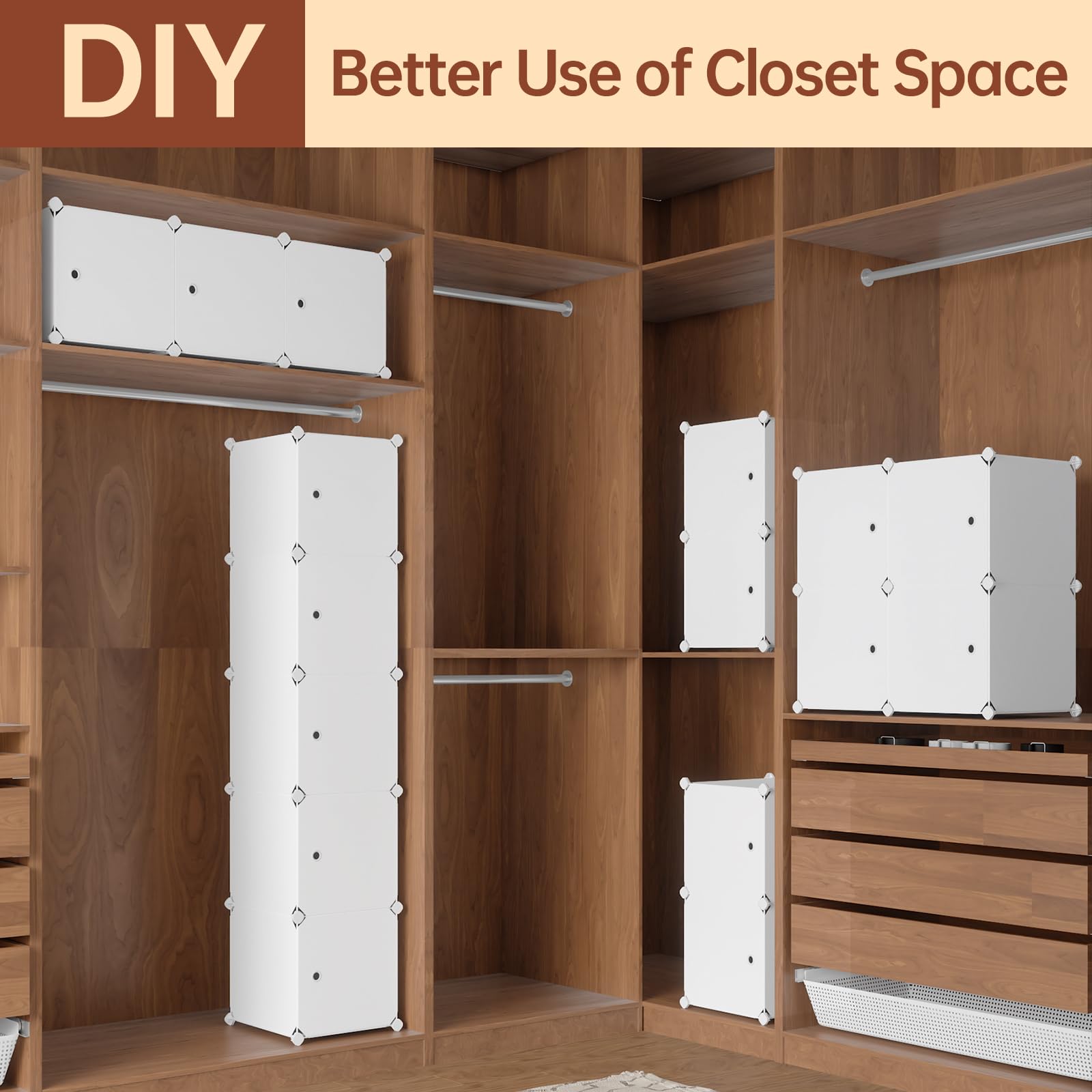 MAGINELS Cube Storage Organizer 12-Cube (11.8"x11.8") Narrow Cabinet Closet Storage Shelves Plastic Storage Shelving for Bedroom, Living Room, Office, White with Doors