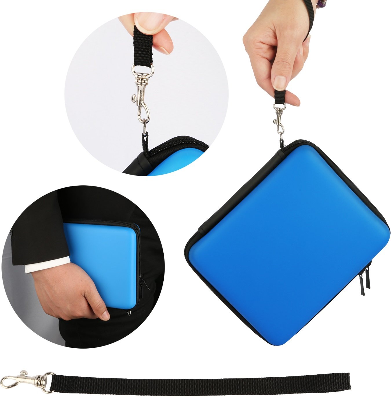 GPCT Nintendo 2DS Hard Shell EVA Carry Case Cover Bag. Protects Against Bumps/Drops/Dust/Dirt/Scratches. Protective Travel Storage Cover Pouch W/ 8 Game Holders, Double Zipper Zip Pocket- Blue
