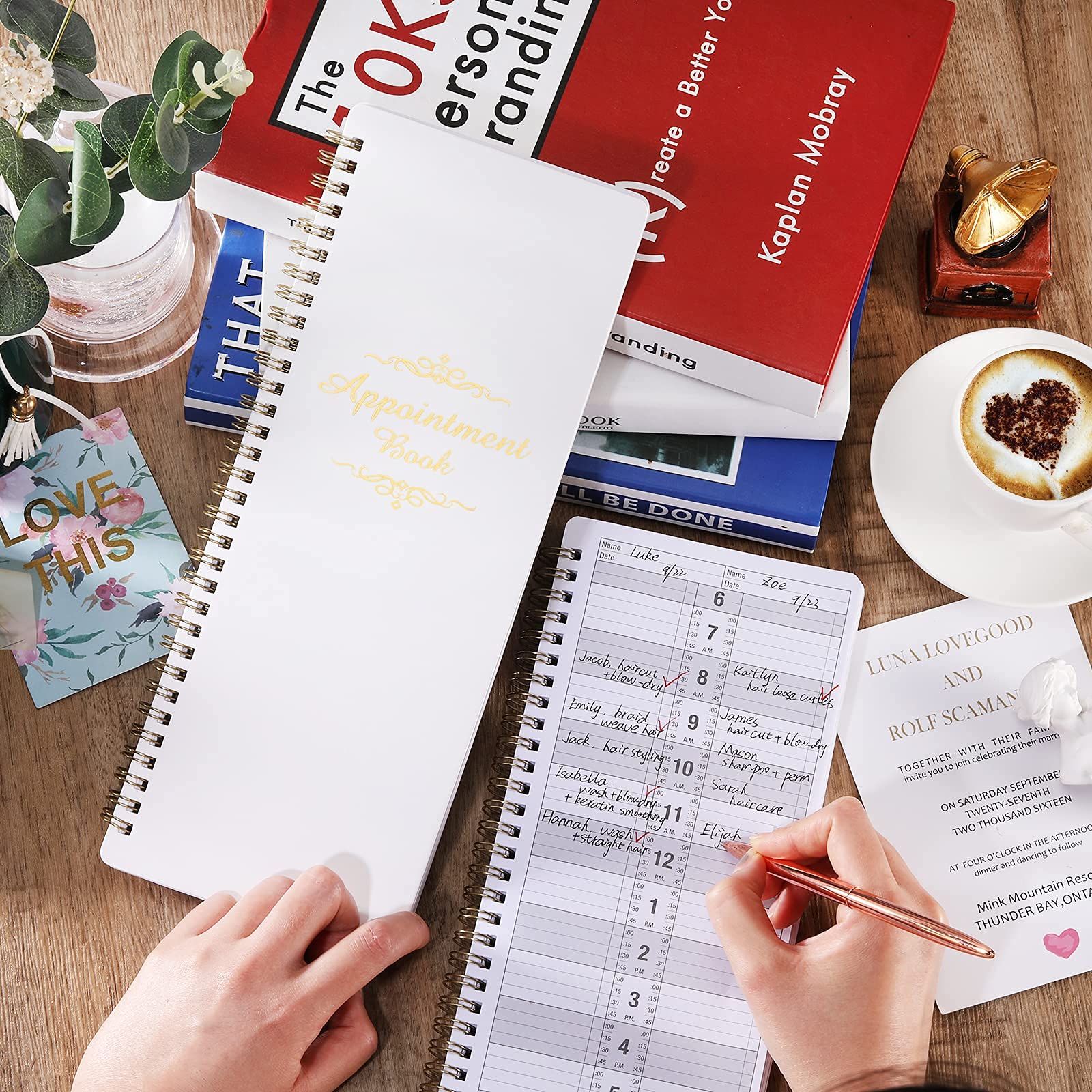 Appointment Book – Undated Salon Appointment Book, 15 Minute Intervals Day Planner, 4.5’’ x 11.5’’ Daily&Hourly Schedule Book, 2 Column&200 Pages, Strong Twin-Wire Binding, Hardcover, SPA Organizer