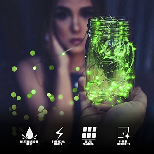 BEEWIN 2 Pack Solar Fairy Lights Outdoor,33ft 100LED Solar Powered String Lights Waterproof,8 Modes Green Solar Christmas Lights for St. Patrick's Day,Halloween,Patio,Yard,Wedding,Party (Green)