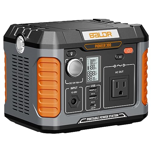 BALDR Portable Power Station 300W, 231Wh Solar Generator Backup Lithium Battery Power Supply, 120V Pure Sine Wave AC Outlet, QC 3.0, Type C Input/Output, for Home Camping Emergency
