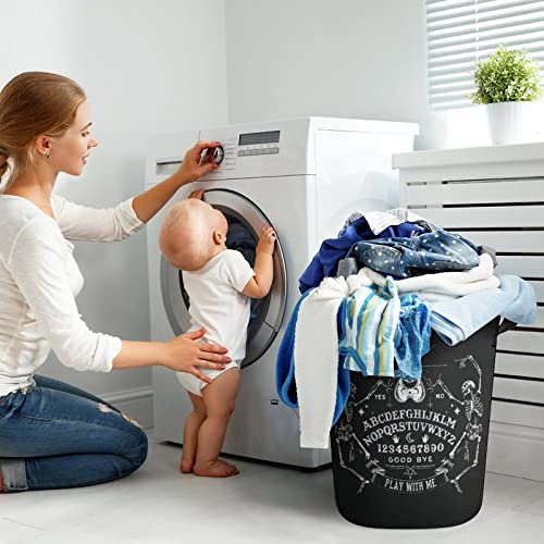 Black Gothic Skeleton Magic Witch Ouija Board Large Laundry Basket Hamper Bag Washing with Handles for College Dorm Portable