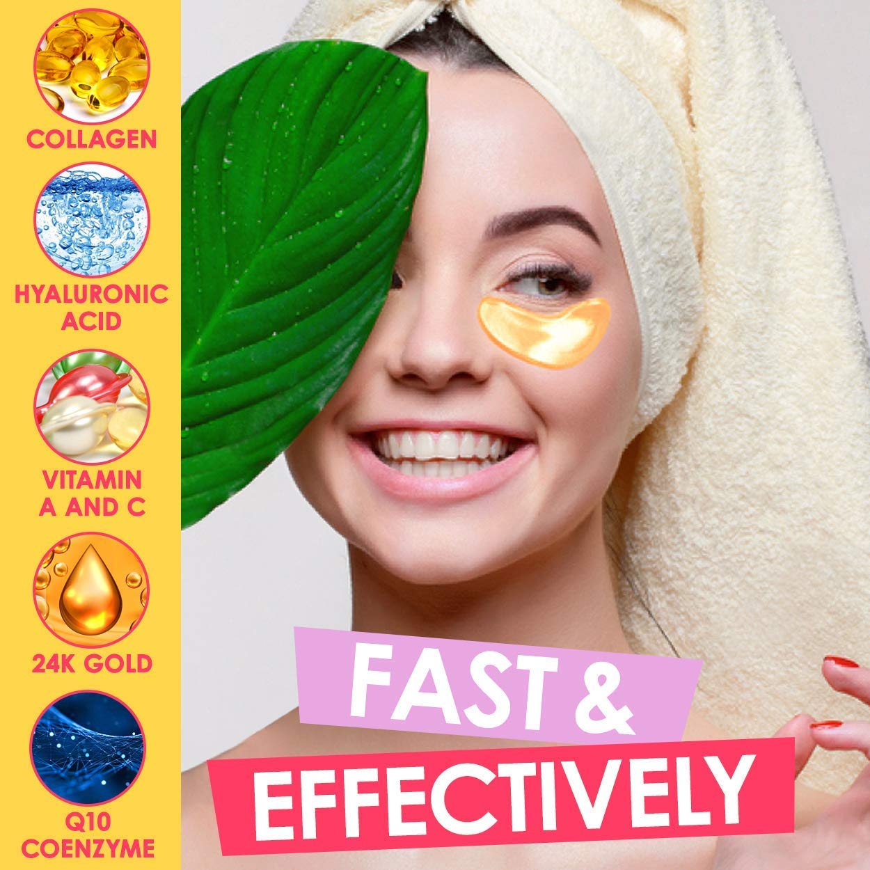 Cedlize Under Eye Collagen Patch, 24K GOLD ANTI-AGING MASK, Pads For Puffy Eyes & Bags, Dark Circles and Wrinkles, With Hyaluronic Acid, Hydrogel, Deep Moisturizing Improves Elasticity, 30 PAIRS