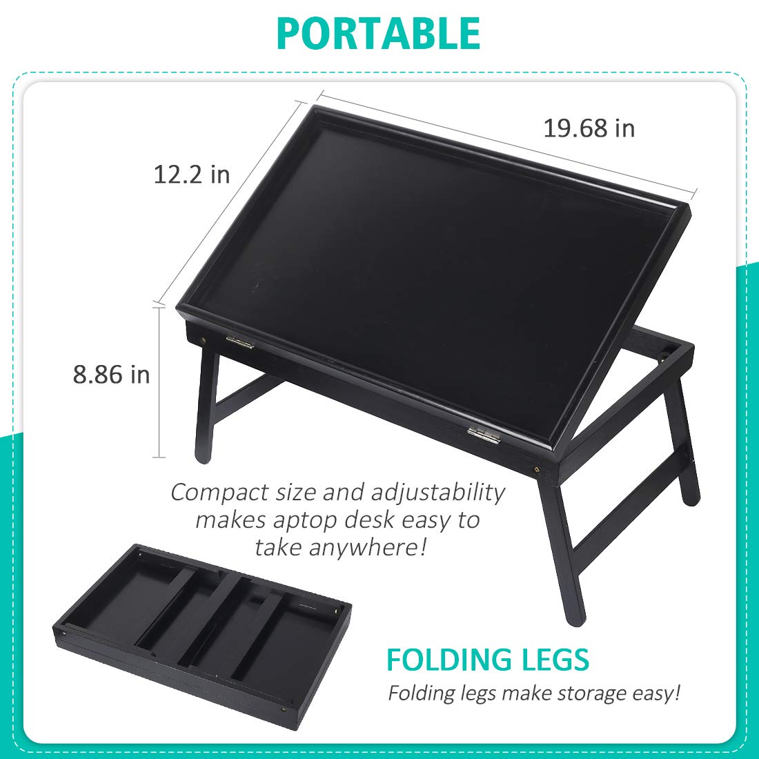 Bed Tray Table Breakfast Food Tray with Folding Legs Kitchen Serving Tray for Lap Desks