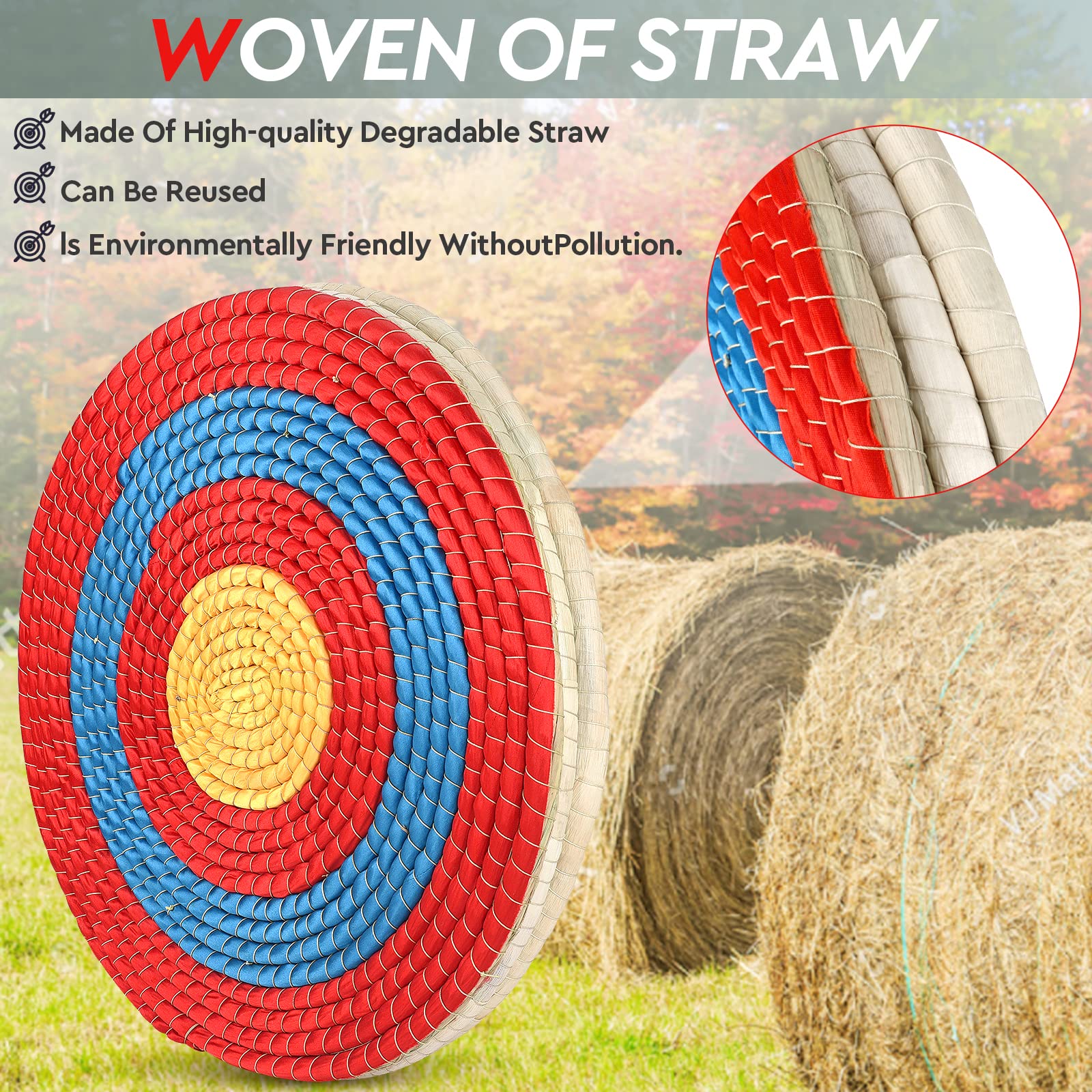 Archery Targets for Backyard, Traditional Hand-Made Round Solid Straw Archery Target, Arrow Target for Recurve Bow Longbow or Compound Bow, Large Practice Target for Outdoor Hunting - 5 Layers