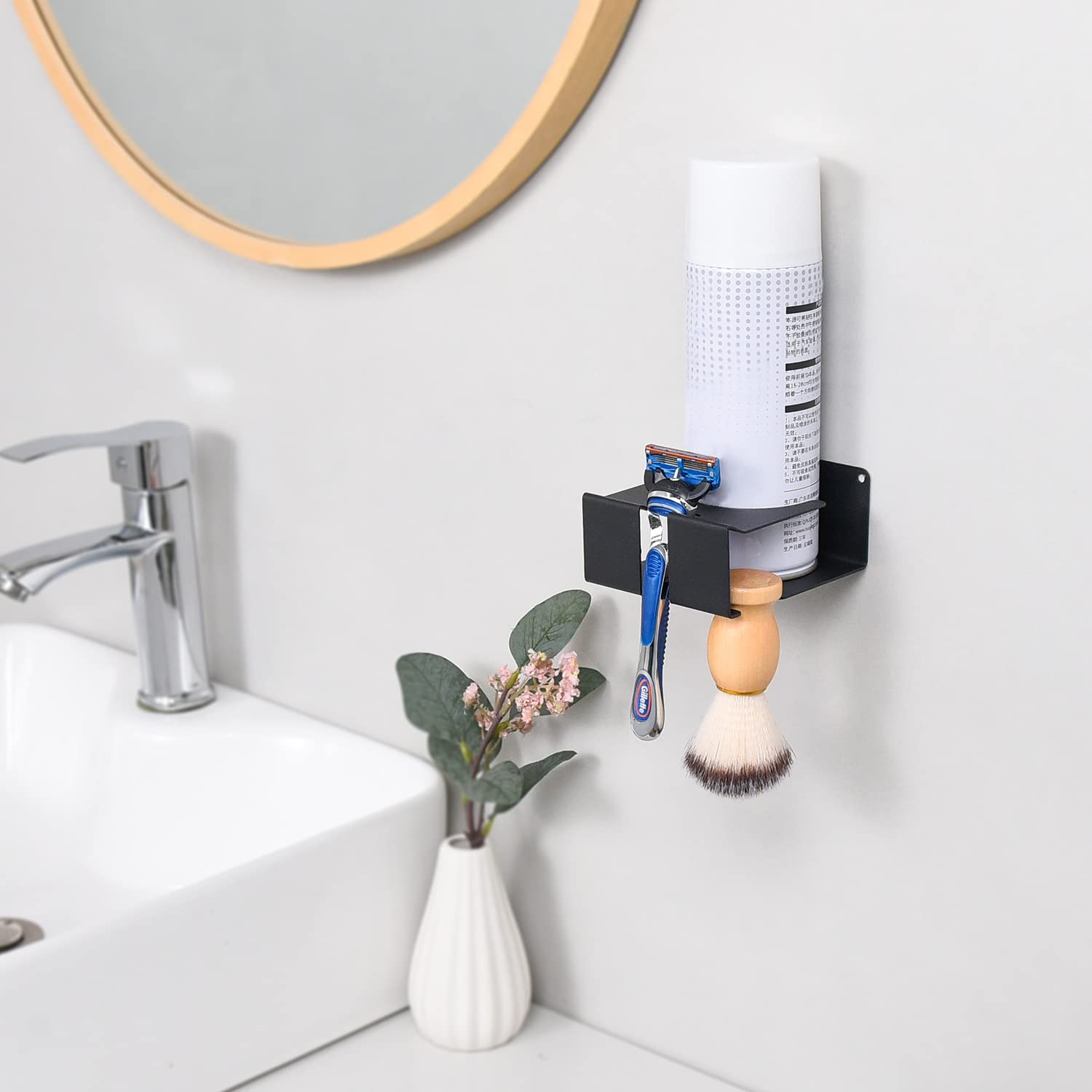 BOKIOVIN Metal Safety Razor Stand Holder for Shower Wall, Shaving Brush Stand Holder for Men (Black)