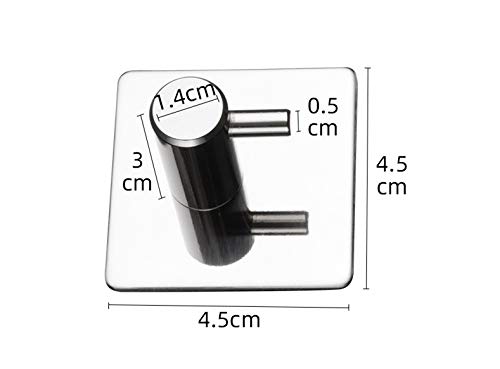 Celbon 4PC Bath Towel Hook Self Adhesive Black Sticky SUS 304 Stainless Steel Robe Hooks Robe Hook Heavy Duty Door Hooks Hanger for Bathrooms,Kitchen,Lavatory Closet (4PC, Chrome Square)… (2PC)