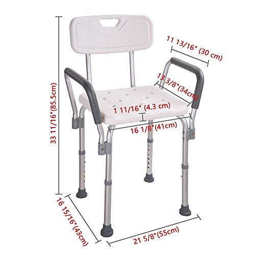 AW Medical Bath Shower Seat Adjustable Height Bathtub Bench Chair Stool with Armrest Back for Safety Support 220lbs