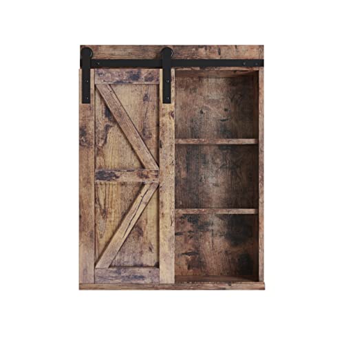 BARNER HOME Wall Mounted Medicine Cabinet, Bathroom Wall Cabinet Farmhouse Sliding Barn Door with 3 Tier Storage Cabinet for Living Room,Brown