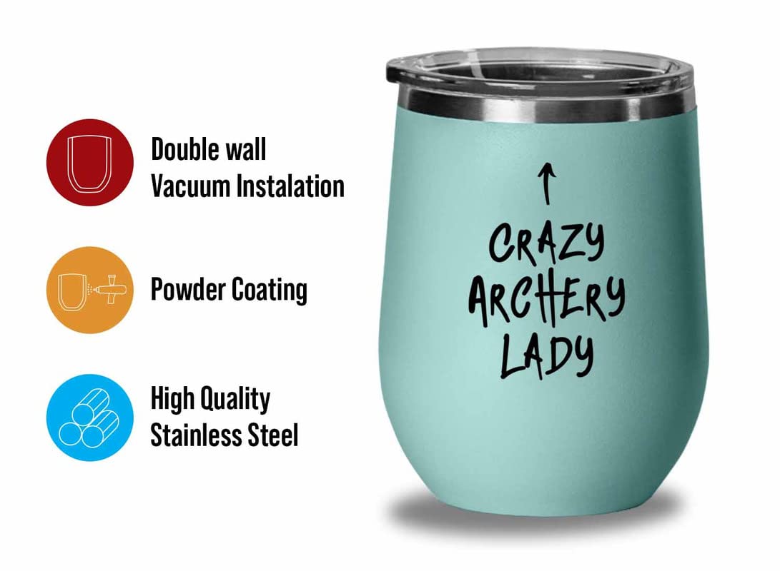 Archery Teal Edition Wine Tumbler 12oz - Archery Lady A - Funny Gift For Archery Coach Athlete Hunt Target Shot Trainer Arrow Bow Sport