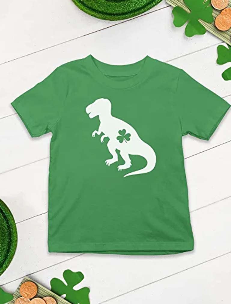 St Patrick Shirt for Boys Pattys Day T-Rex Leprechaun Toddler Kids T-Shirt 3T Green