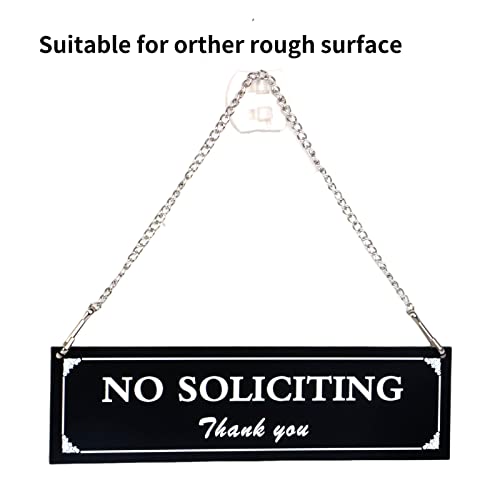 BEDEONE No Soliciting Sign for House, Strong Self Adhesive No Soliciting Signs for home, Hanging No Solicitors Sign for Front Door - Premium Frosted Material with Digitally Printed, Come with Chain