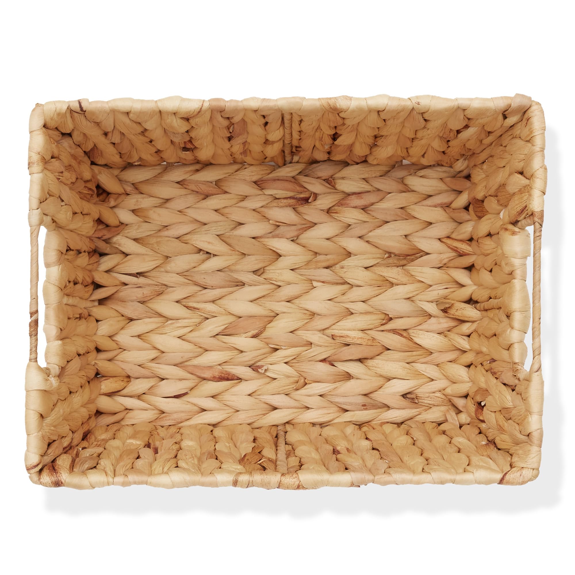 Casafield Set of 4 Water Hyacinth Storage Baskets with Handles - Natural, Woven Rectangular Storage Bins for Shelves, Blankets, Laundry Organization