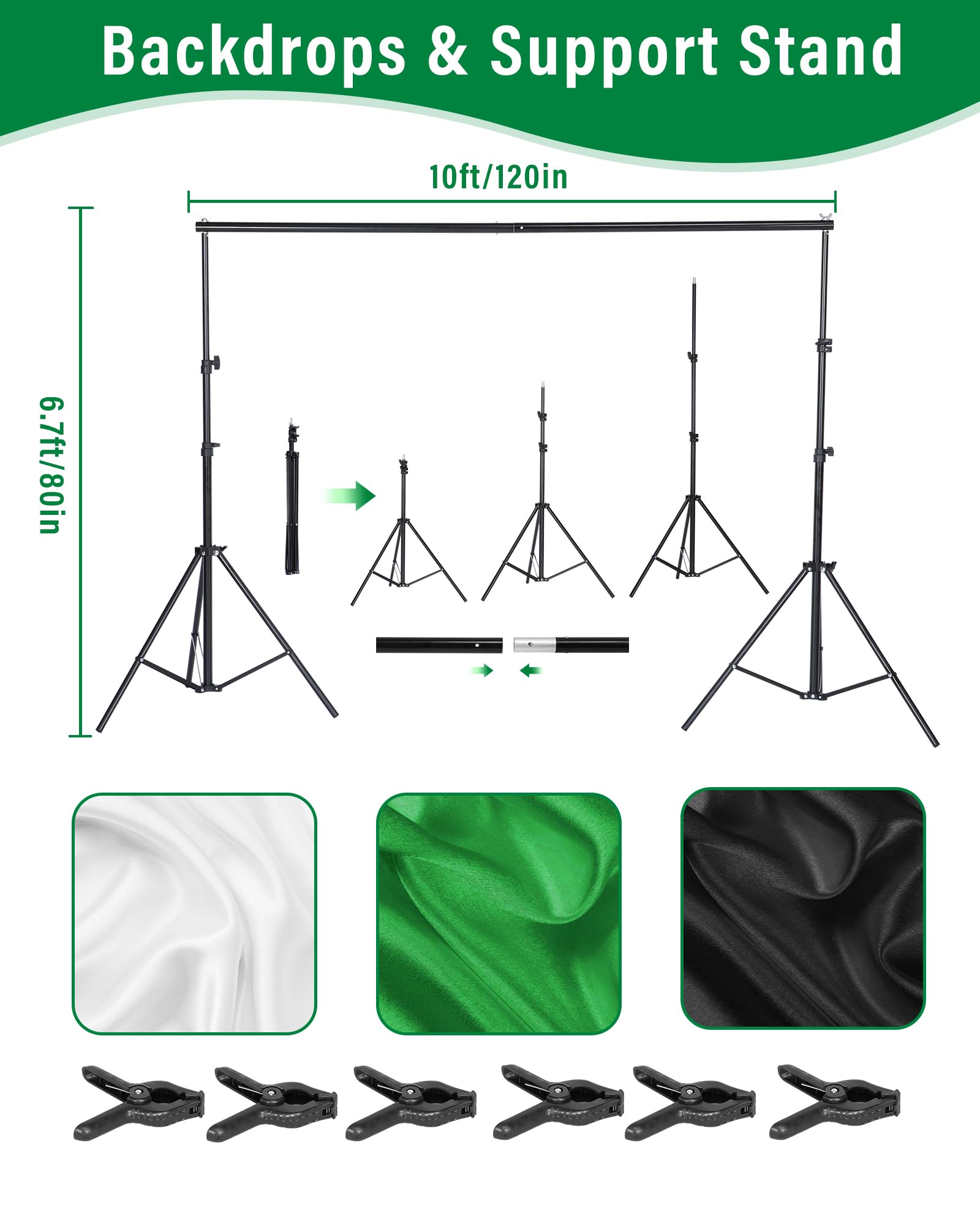 Andoer Professional Softbox Photography Studio Lighting Kit with 3 Color Backdrops, 6.5*10ft Backdrop Stands, Photography Umbrellas for Product Photography Portrait Video Shooting and Live Streaming