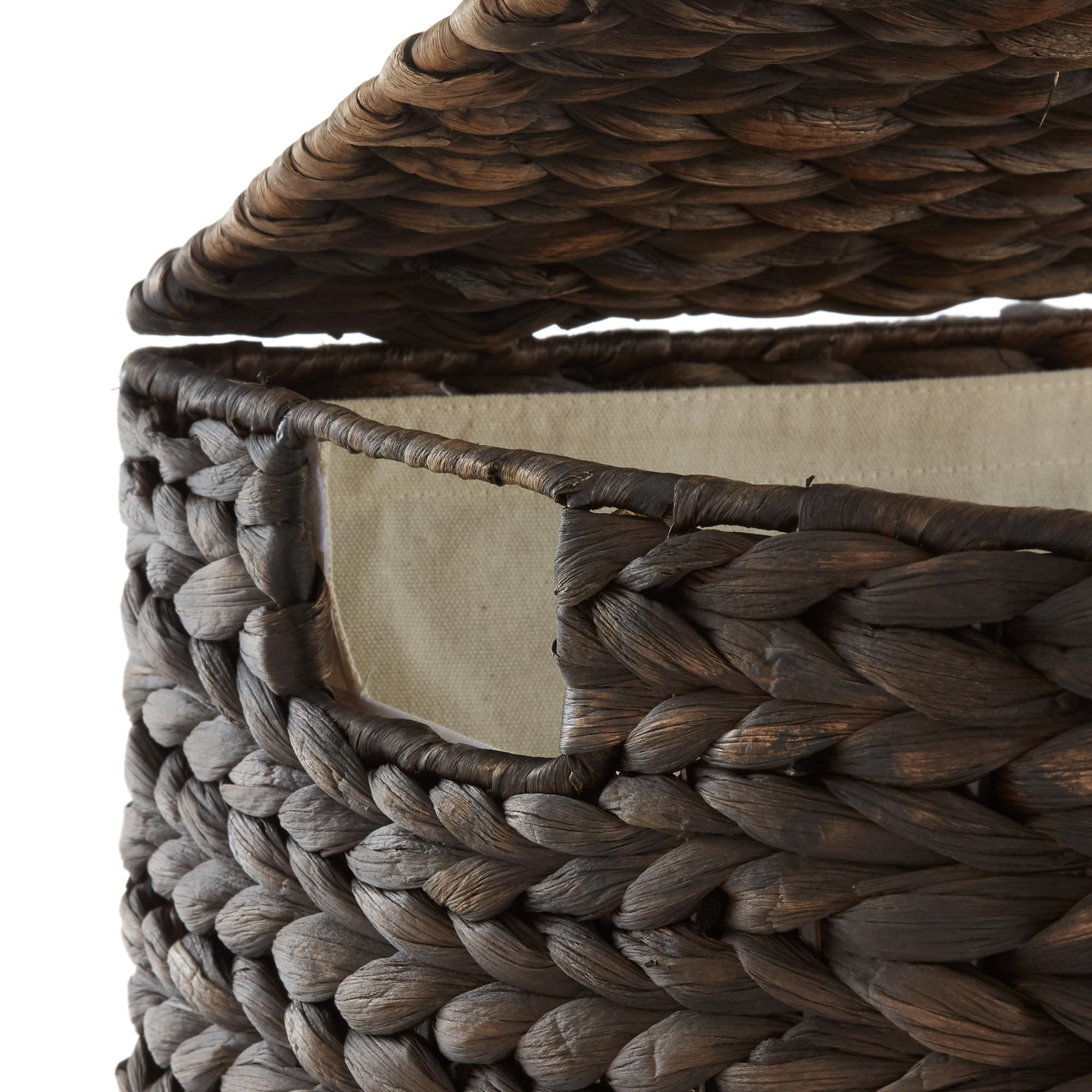 Casafield Half Moon Laundry Hamper with Lid and Removable Liner Bag - Natural, Woven Water Hyacinth Laundry Basket for Clothes and Towels