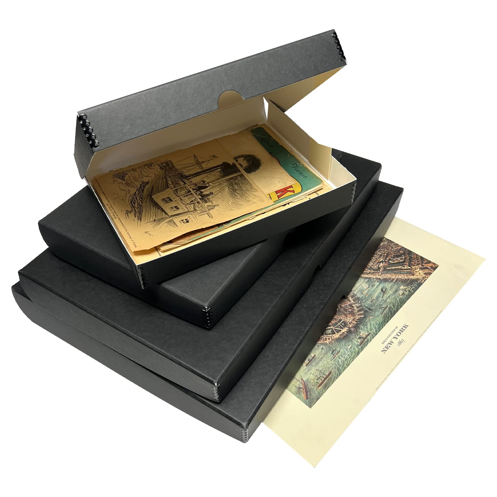 Lineco Clamshell Folio Storage Box, 16.5" x 20.5" x 1.75" Prints, Metal Edge Archival Boxboard, Color: Black