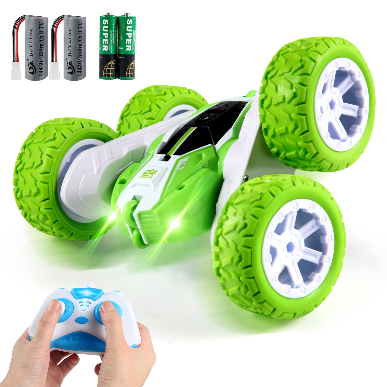 Voastvy Remote Control Car, 2.4GHZ-4WD Rc Cars,Double Sided 360Degree Tumbling and Rotating Stunt Car with Colorful Lights, Electric Toy Cars are Great Gifts for Boys and Girls