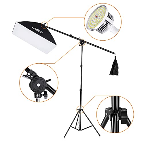 Andoer Studio Photography Light Kit Softbox Lighting Set Including 85W 2800K-5700K Bi-Color Temperature LED Light * 3 + 50x70cm Softbox * 3 + 2M Light Stand * 3 + Boom Arm * 1 + Remote Control * 3