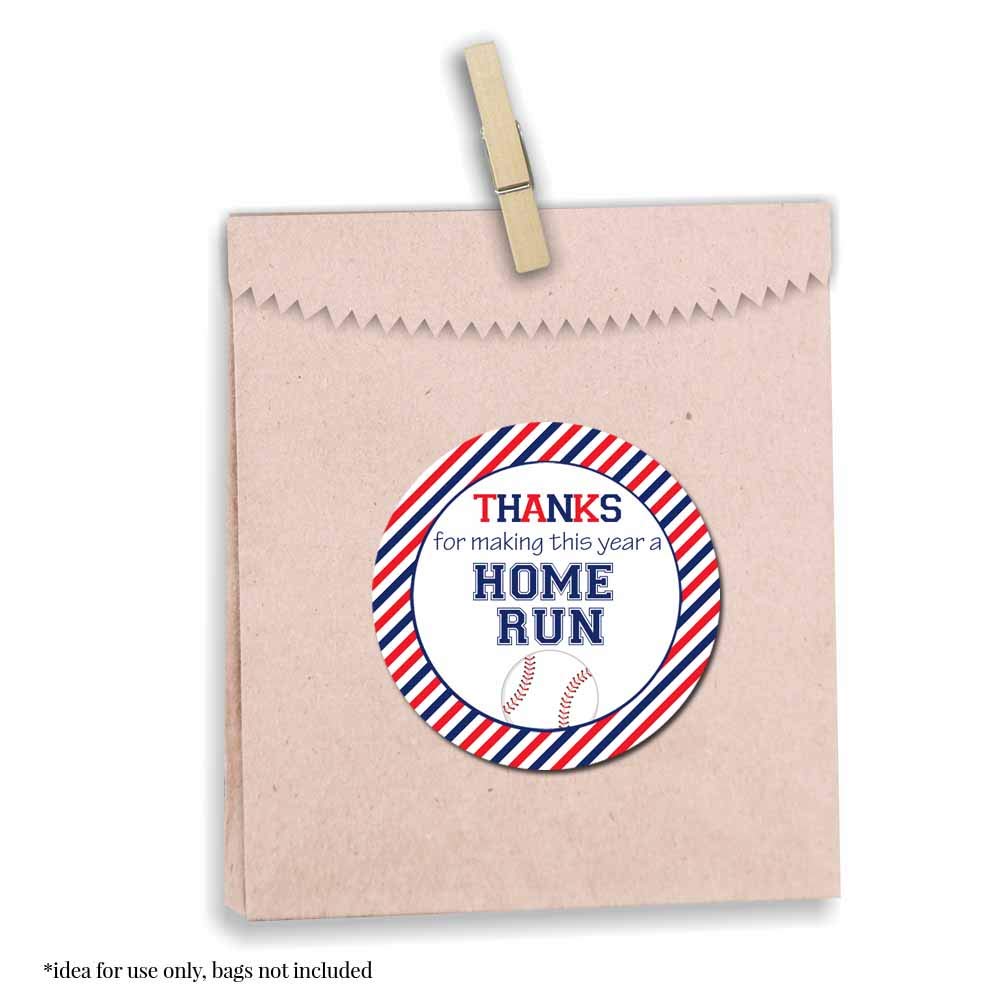 Baseball Home Run Sports Themed Teacher Appreciation Thank You Sticker Labels, 40 2" Party Circle Stickers by AmandaCreation, Great for Envelope Seals & Gift Bags