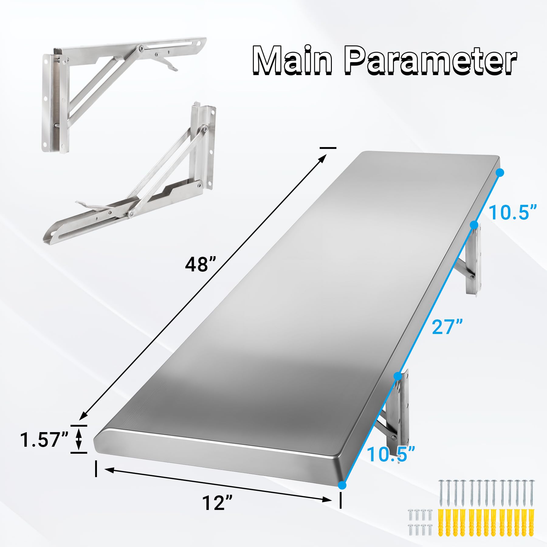 Toriexon Folding Concession Shelf 48" x 12β, Drop Down Concession Serving Window, Stainless Steel Shelf Serving Food Shelf for Windows