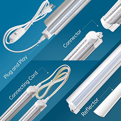 Barrina 2FT T8 Grow Light, 144W(6 x 24W, 800W Equivalent), Full Spectrum Sunlight Plant Light, LED Grow Light Bulbs for Indoor Plant Growing,with V-Shaped Reflector, Pinkish White, 6-Pack