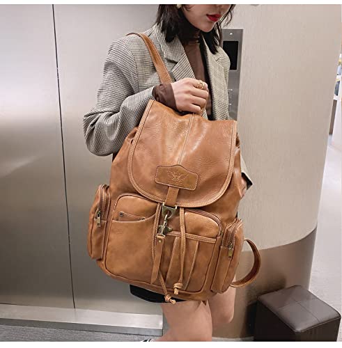 Vojad Backpack Purse for Women Fashion Leather Designer Travel Large Ladies Vintage Style Shoulder Bags with Drawstring (Light brown)