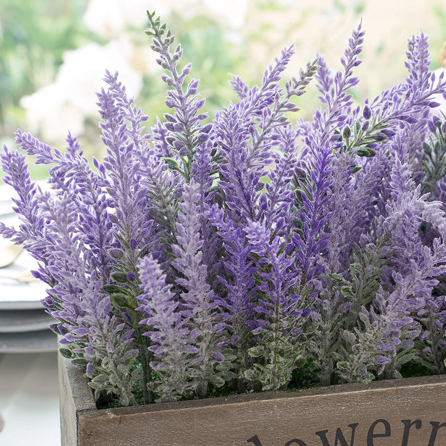 Artificial Mini Potted Flowers Plant Lavender for Home Decor Party Wedding Garden Office Patio Decoration (Wooden Pot)