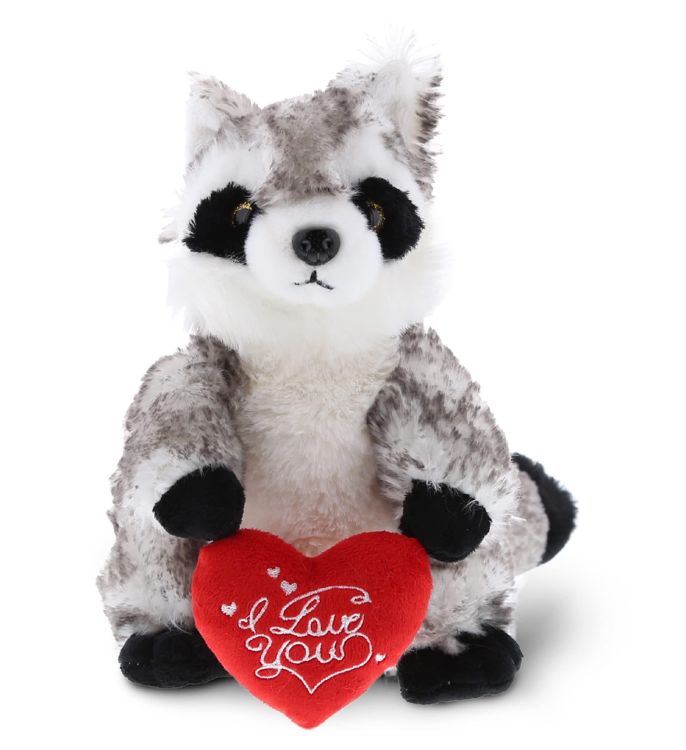 DolliBu I Love You Valentine Plush Raccoon - Cute Stuffed Animal with Red Heart and Name Personalization Gift for Valentines Day, Birthday, Anniversary, Romantic Date - 9 Inches