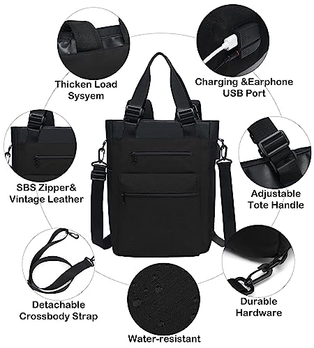 COMELY Convertible Laptop Backpack, Casual Travel Tote Daypack, Crossbody Purse, Bookbag Diaper Bag Nursing Bag for Daily Work College Nursing Teaching, 31A-Black