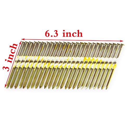 BHTOP 3 Inch Framing Nails, 21 Degree Bright Smooth Shank Plastic Collated Nails for Framing Nailer, 3 x .131,(1000 per Box)