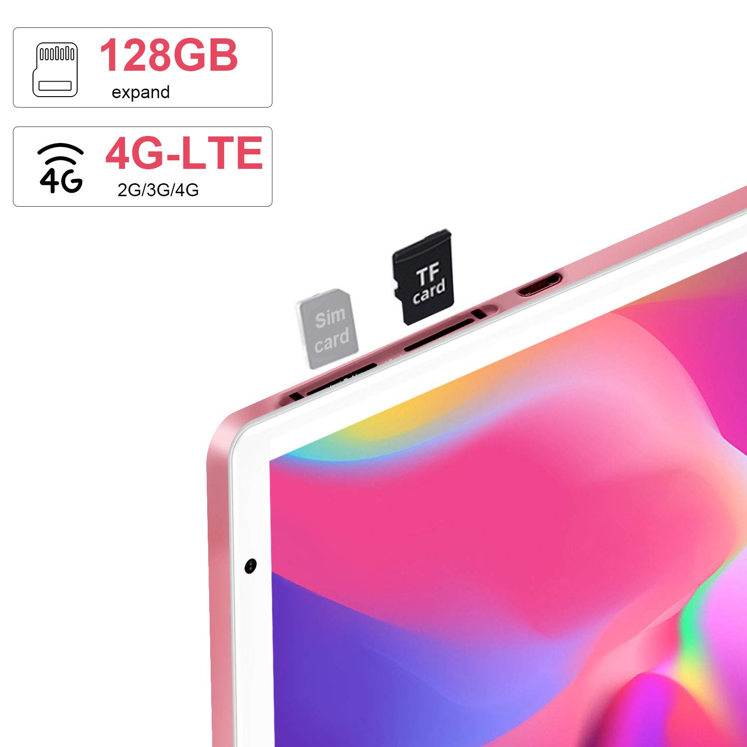 AOYODKG Tablet 10 inch,Android 10.0 Table,Tablet with Keyboard,4GB RAM 64GB ROM, Quad Core, GMS Certified, Tablet 10 inch IPS HD Display, 8MP Dual Camera, 8000mAh,4G WiFi, OTG, GPS, Bluetooth(Pink)