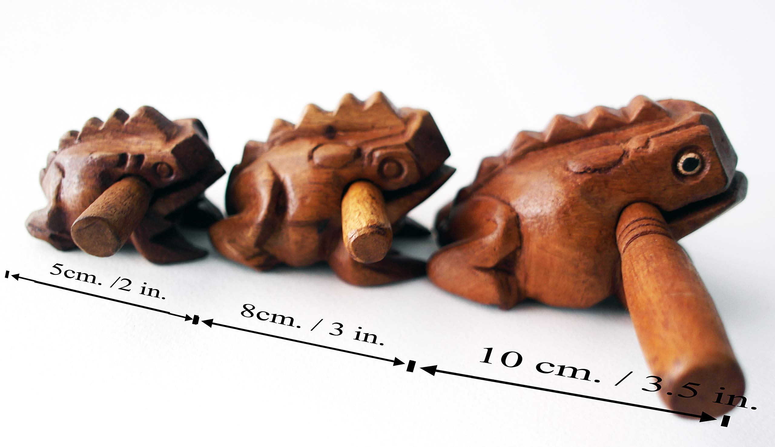 Guiro Percussion Musical Instruments Wooden 3 Piece, Set of 3 Natural Wood Güiro Frog 10-8-5 cm.