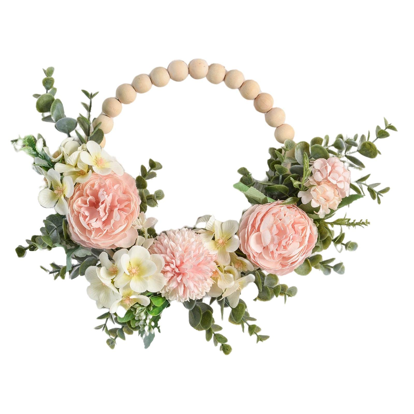 Artificial Wreath Faux Floral Wreath Spring Wreath Wooden Bead Round
