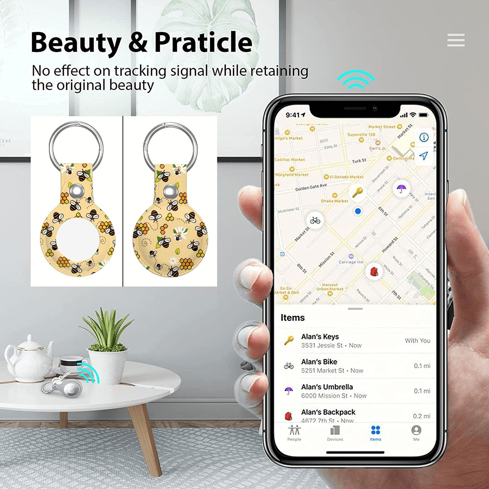 Beauty and Beast Fairytale Glass Leather AirTag Case Compatible with Apple AirTag, 1-Pack Keychain Anti-Scratch Protective Skin Cover for Dogs Keys Backpack (2021)