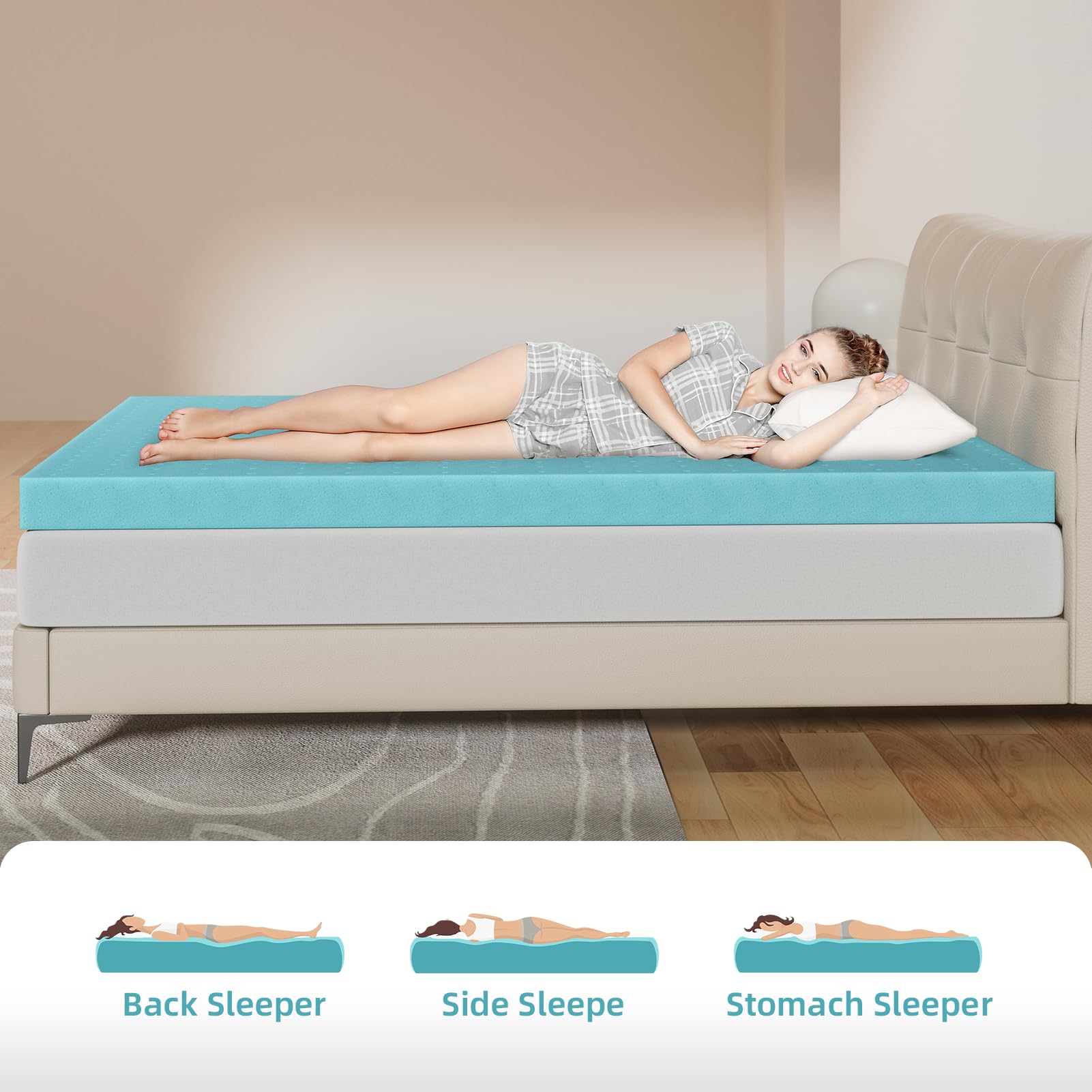 BedsPick Mattress Topper, Foam Mattress Pad, Single Bed Toppers,Dorm Room Essentials, Soft Mattress Pads for Sleeper Sofa, RV, Camper, CertiPUR-US Certified, Blue