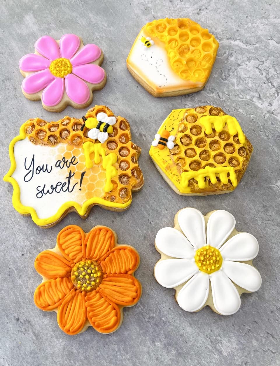 Bee Cookie Cutters 7-Pc. Set Made in the USA by Ann Clark, Cute Bee, Small Flower, Honey Pot, Beehive, Honeycomb and more