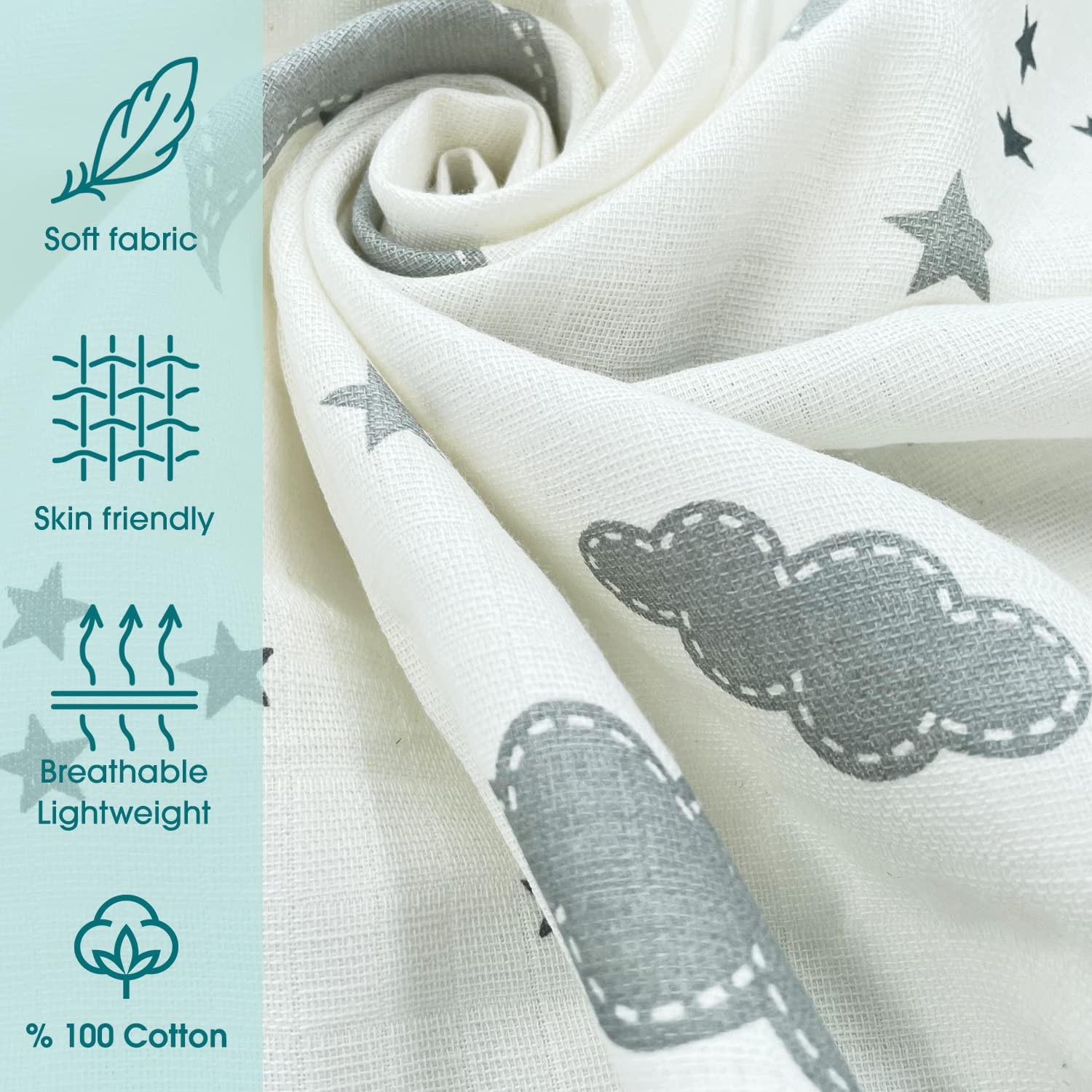 Barida Soft Muslin Swaddle Blankets, Infant Wearable Swaddling Set Skin Friendly Lightweight Ideal Gift Extra Large Wrap (Stars)