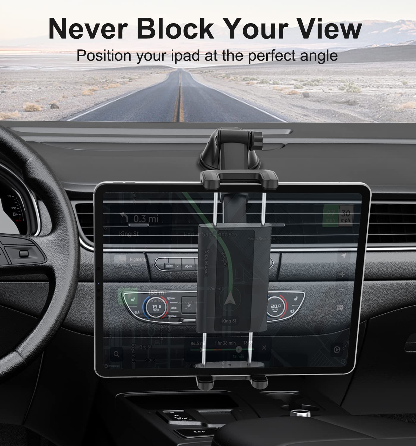 Aozcu Car Dashboard Tablet Mount for Truck, Telescopic Arm Tablet Holder with Super Sticky Suction Cup, Dash Windshield Stand for iPad Pro 12.9 11 Mini Air 5 4 3, Galaxy Tabs, iPhone, 4-13" Tablets