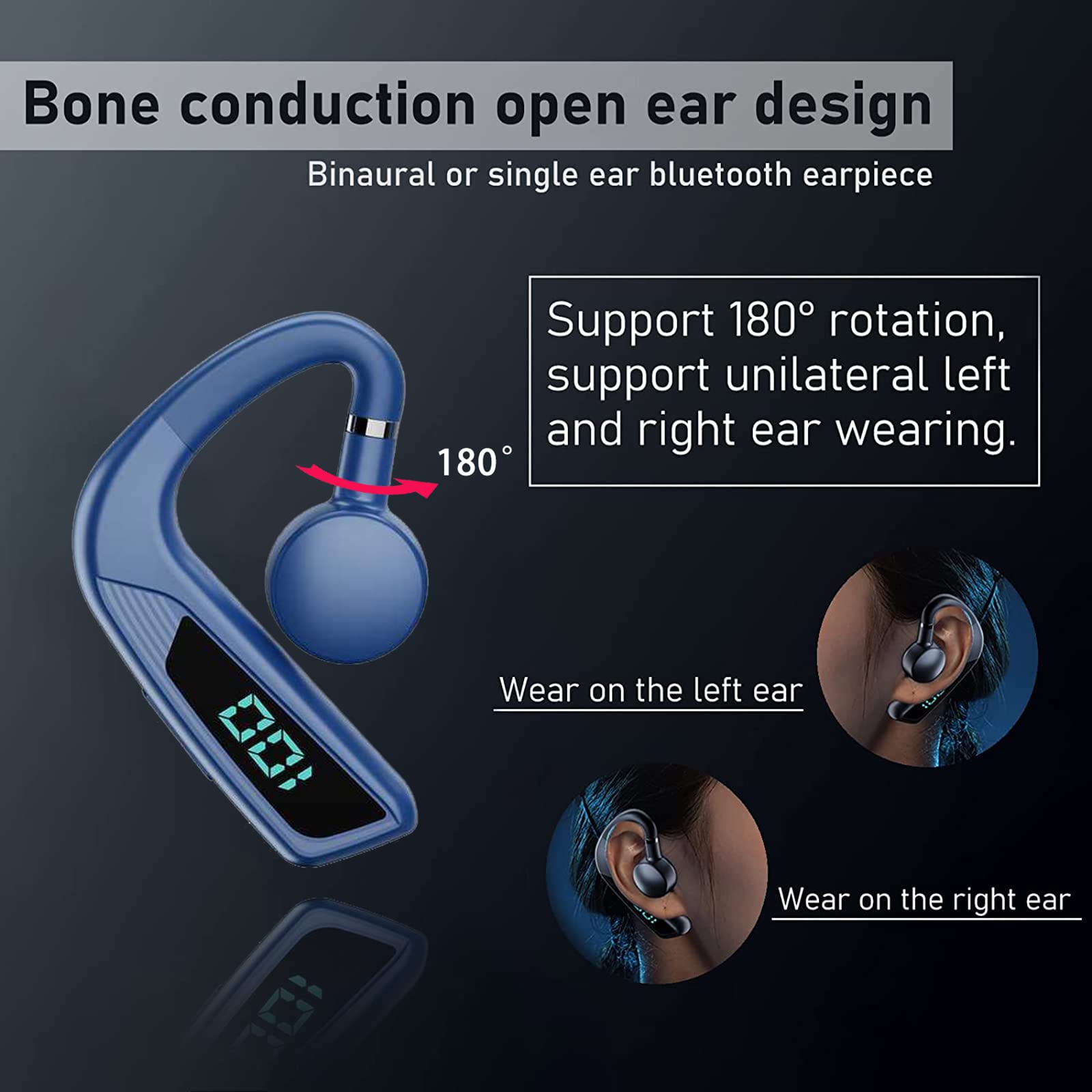 bone conduction headphone bluetooth earpiece for cell phone with microphone open ear bone consuction headphones with IPX5 waterproof bluetooth 5.2 wireless single ear headphone long battery life