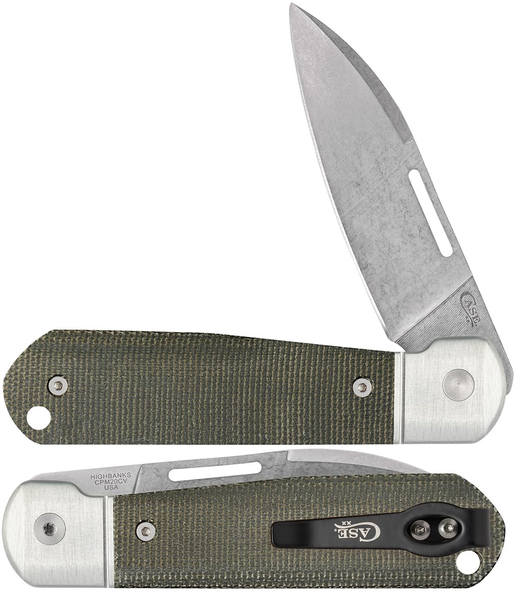 Case XX WR Pocket Knife, HIGHBANKS - SMOOTH OD GREEN CANVAS MICARTA ItemNumber 42231 - (HIGHBANKS CPM20CV) Length Closed: 4 Inches