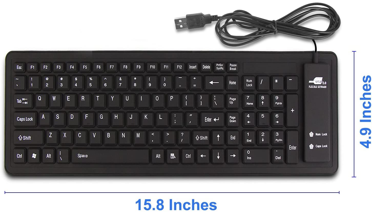 sungwoo Foldable Silicone Keyboard USB Wired Waterproof Rollup Keyboard for PC Notebook Laptop (All Black)