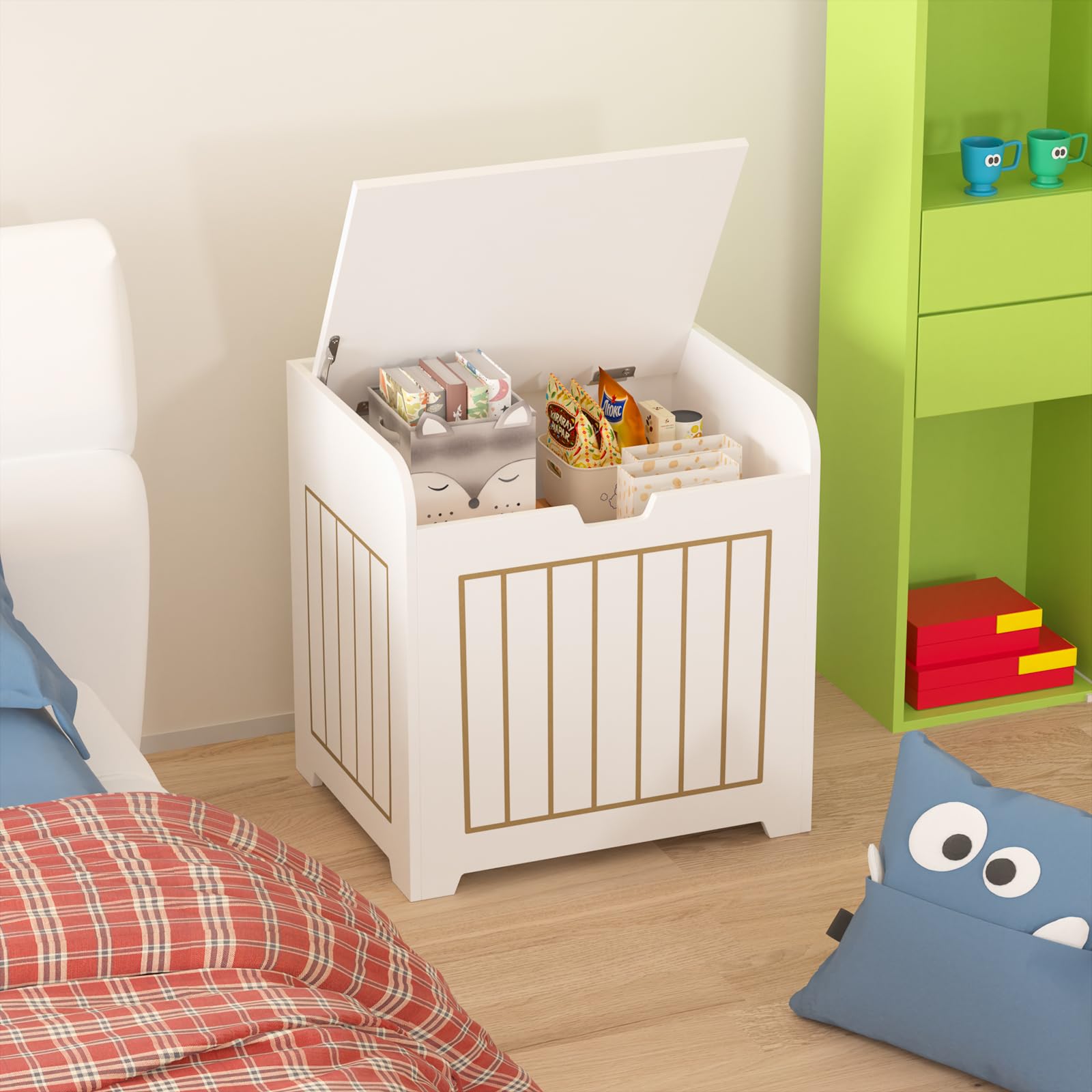 VILAWLENCE Storage Box Small Cube Toy Storage Organizer White,White Wooden Entryway Storage Bin For Home Books Clothes Toy,Small Square Nightstand For Playroom,Bedroom(15.4x11.8x15.3inches)