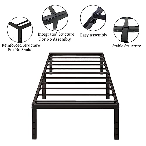 caziwhave Twin Bed Frame 18 Inch High Max 3500 lbs Heavy Duty Metal Mattress Foundation Platform Sturdy Steel Slat Support Twin Size No Box Spring Needed Easy to Assembly Noise Free Non Slip