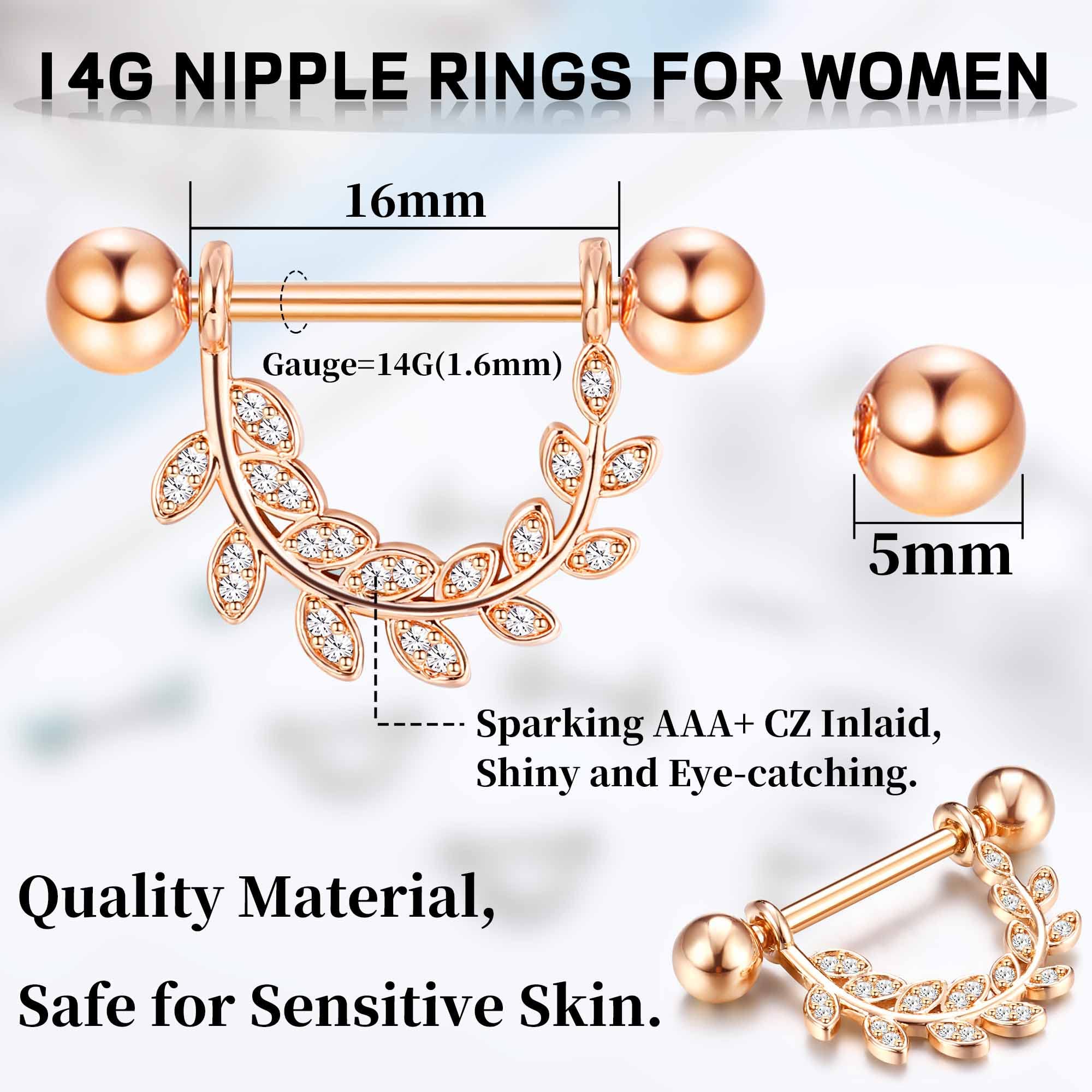 Besteel π π·ππππ Nipple Piercing Jewelry Stainless Surgical Steel Nipple Rings Set Cute CZ Ball Heart Butterfly Snake Tongue Belly Barbell Body Jewelry for Women 14G Rose Gold