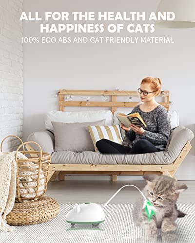 Bumfey 4-in-1 Automatic Cat Mice Toys for Indoor Cats, Interactive Electric Moving Cat Toys with Feather, LED Lights, Bird Sound, Laser, Smart Kitten Toys for Pet Exercise Playing