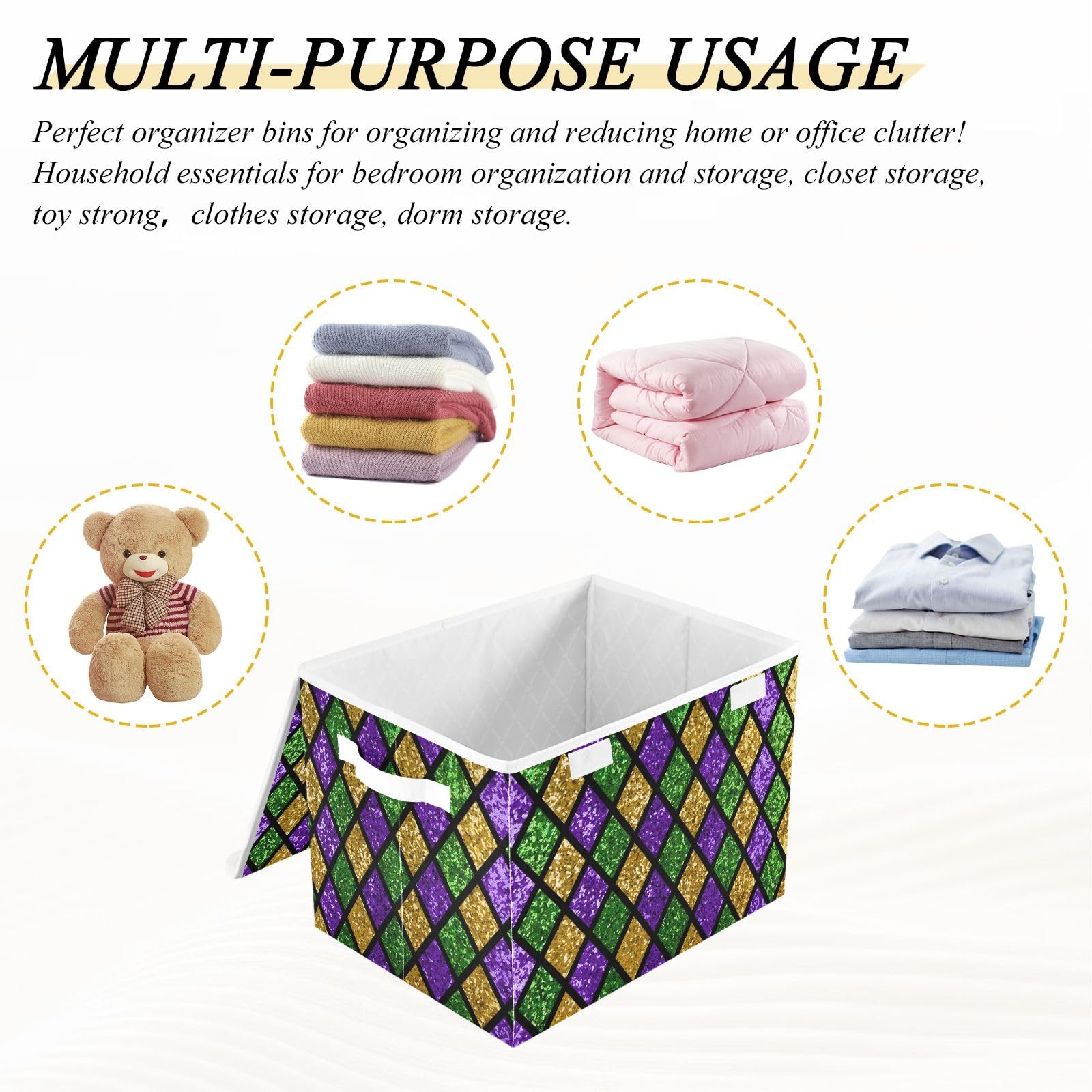 Joisal Shiny Paillettes Fabric Storage Box with Lid Blanket Storage for Closet