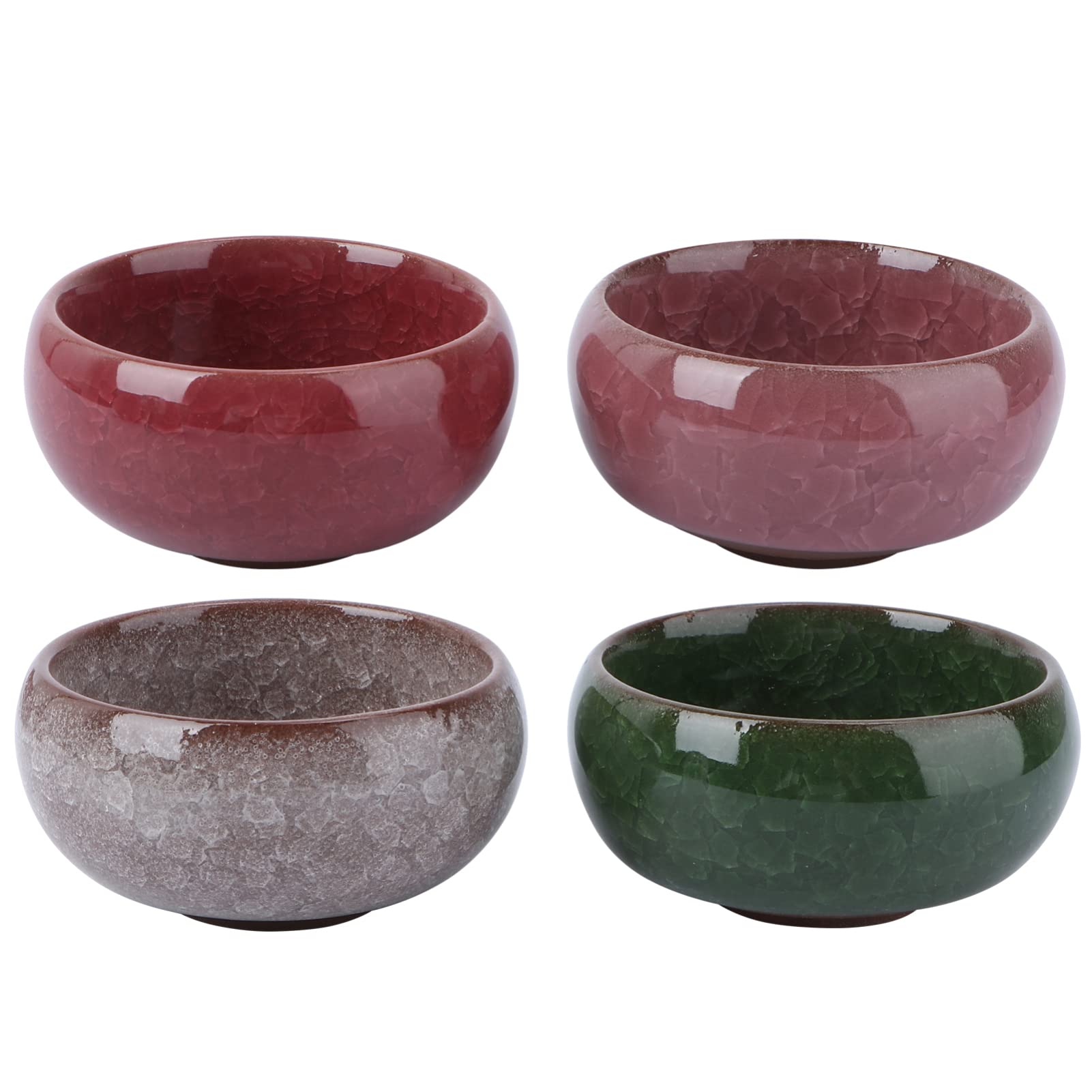 BESTonZON Home Decor 4Pcs Pots, 2.4 inch Porcelain Flower Pots, Round Ceramic Planters with Drainage Hole, Glazed Ceramic Bonsai Pots, Flower Container Pots Garden Decorative(Red) Vintage Decor